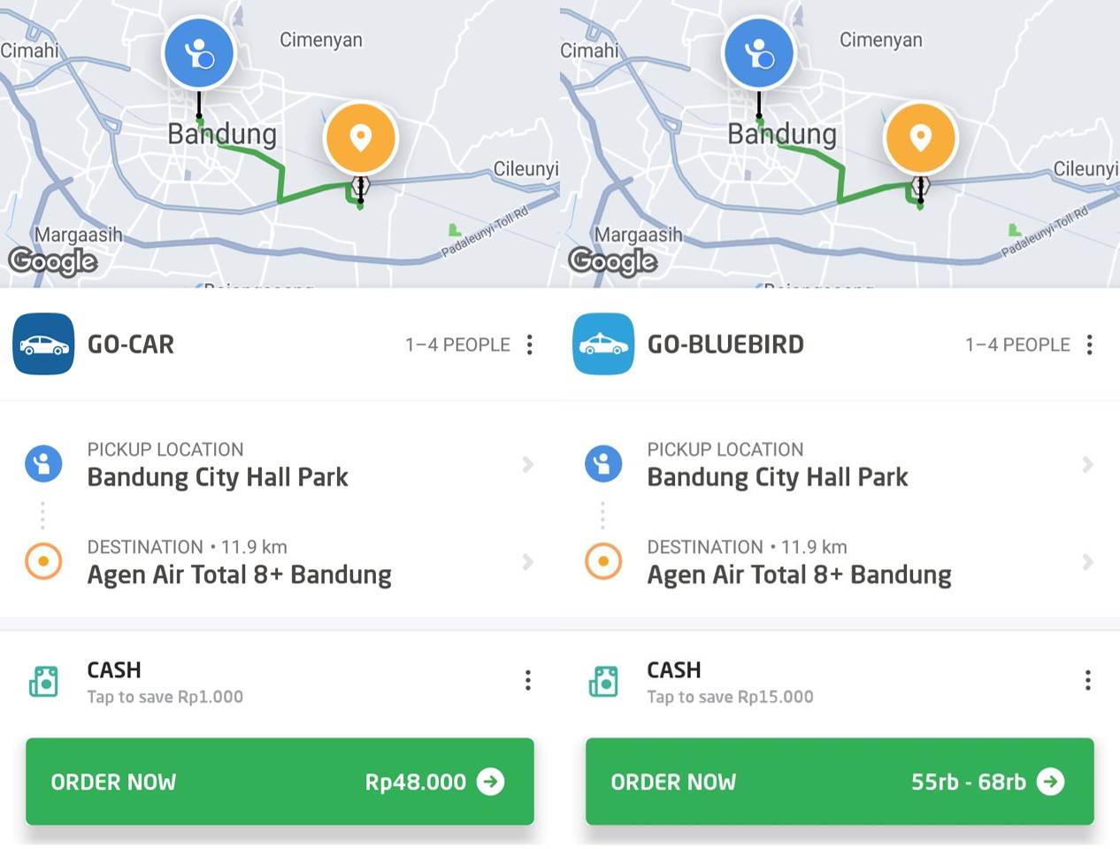 Tarif Blue Bird dan Gocar, Murah Mana? - SeismiCell